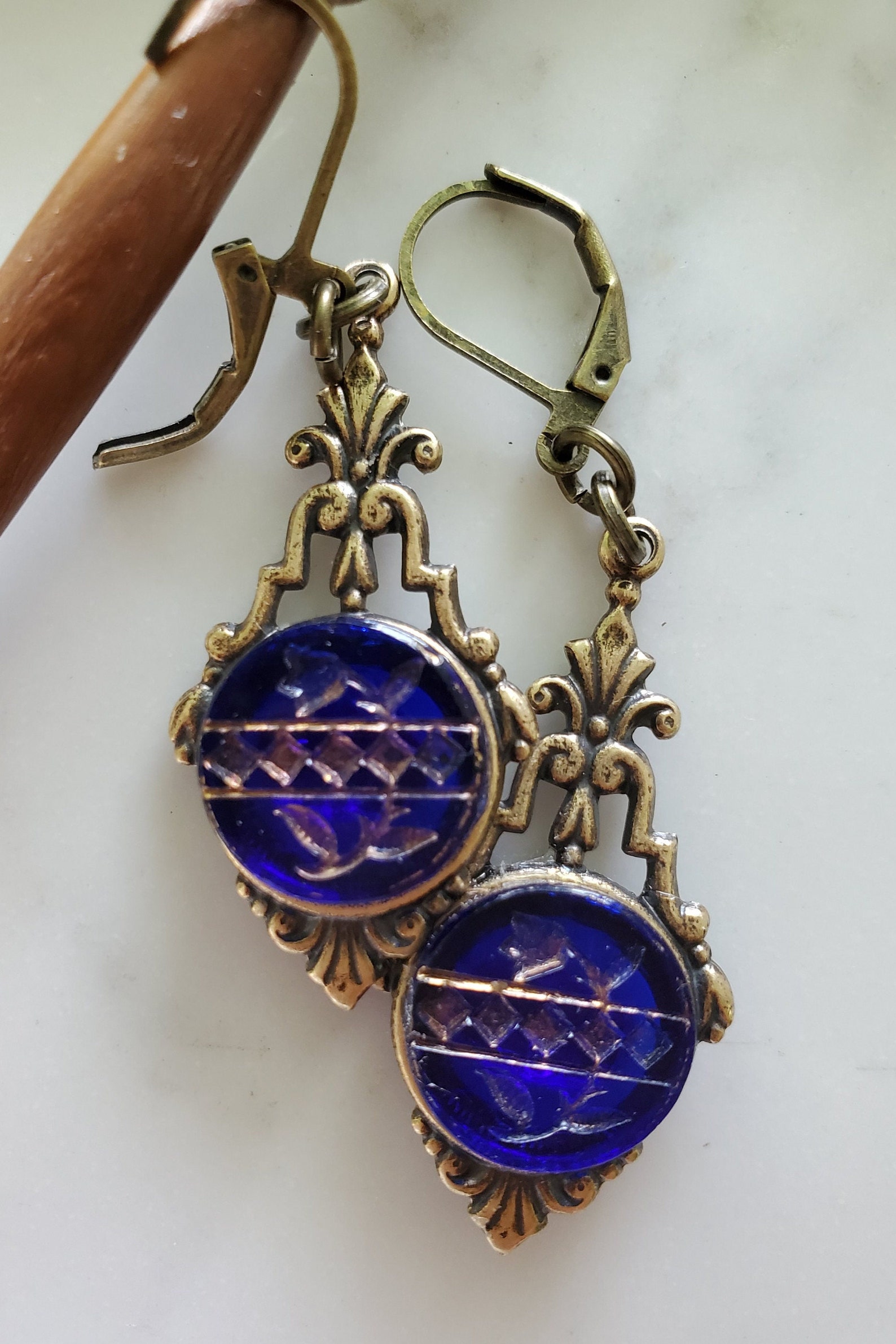Cobalt Glass Jewelry Cobalt Blue Earring Vintage Cobalt Blue - Etsy