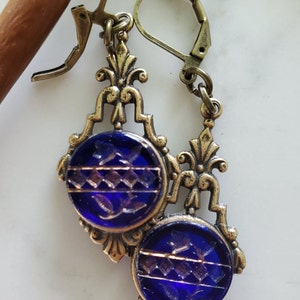 Cobalt Glass Jewelry Cobalt Blue Earring Vintage Cobalt Blue Glass ...