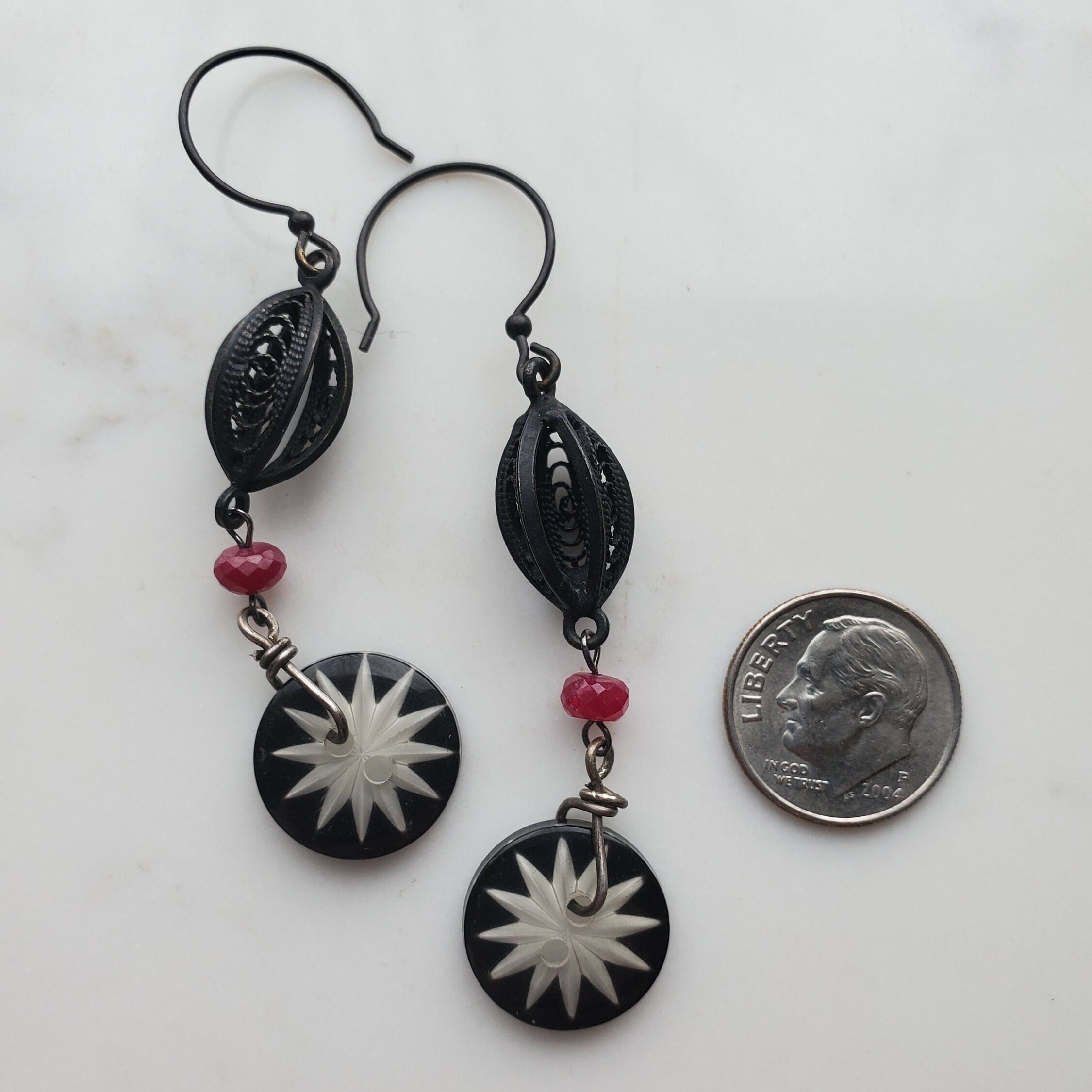 Berry Earrings Star Earrings Dangle Vintage Button Earrings Artisan ...