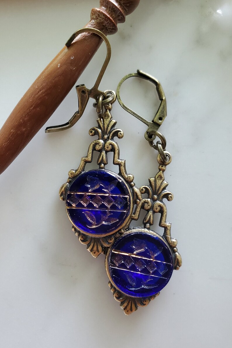 Cobalt Glass Jewelry Cobalt Blue Earring Vintage Cobalt Blue - Etsy