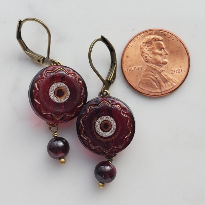 Garnet Earring Dangle Berry Color Earring Vintage Button - Etsy