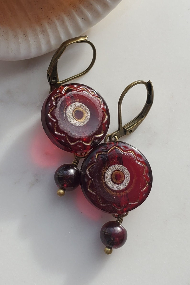 Garnet Earring Dangle Berry Color Earring Vintage Button - Etsy
