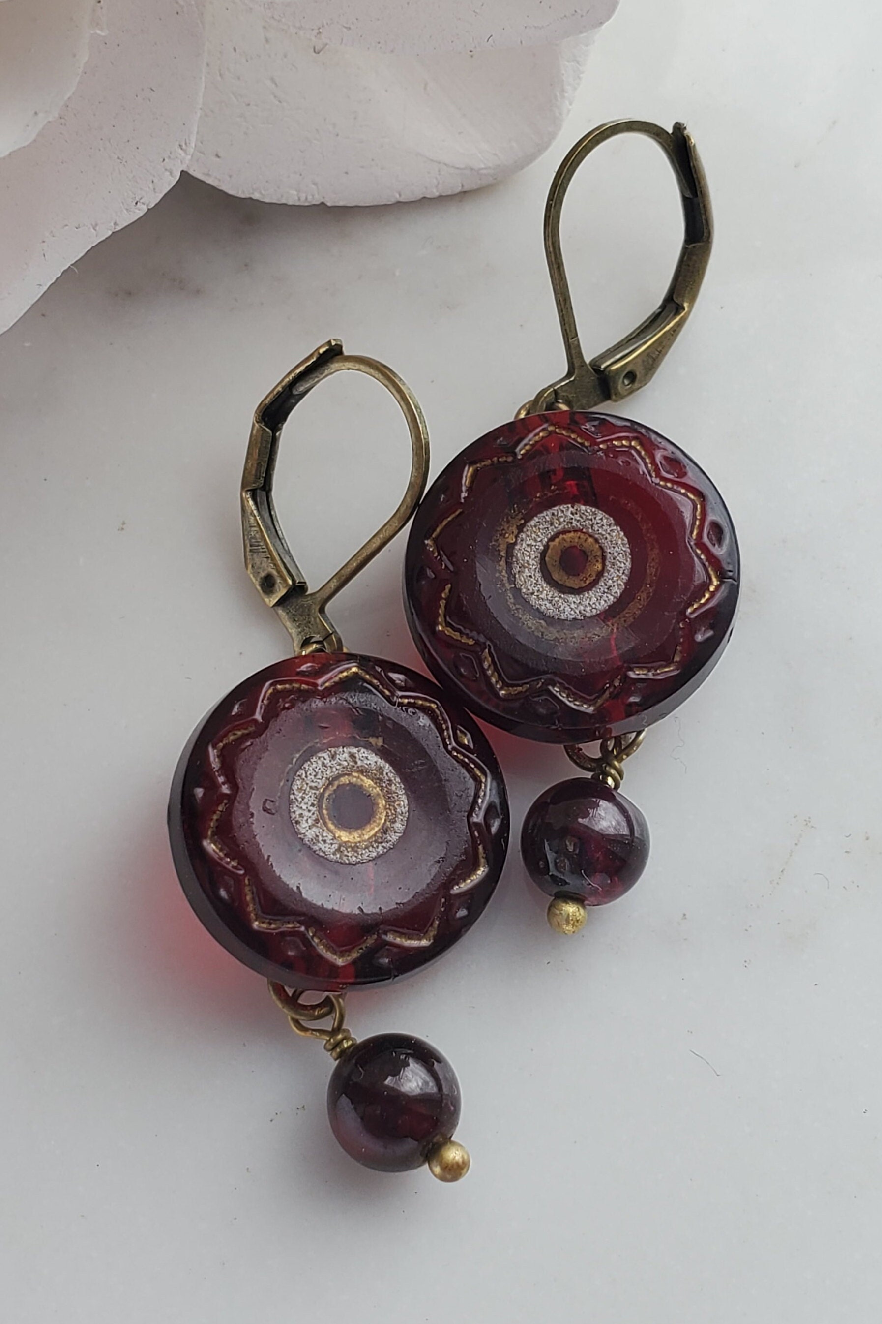 Garnet Earring Dangle Berry Color Earring Vintage Button Earrings ...