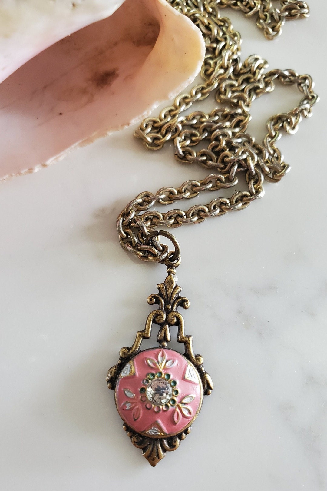 Antique Button Necklaces for Women Long Enamel Button Necklace Enamel ...