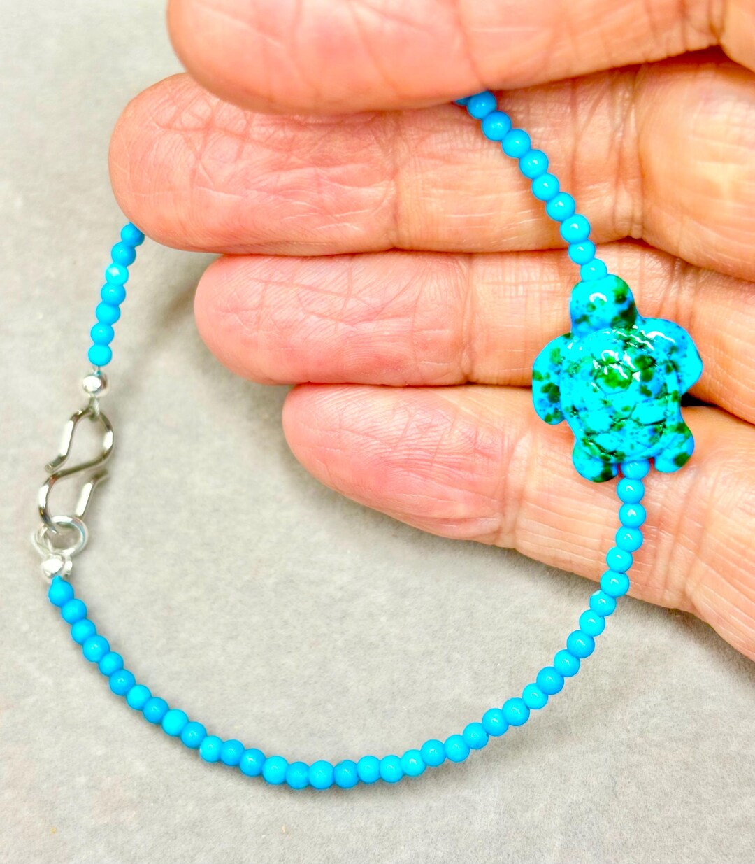 Turquoise Sea Turtle 7.5 Inch Bracelet With Sterling Silver Beads and ...