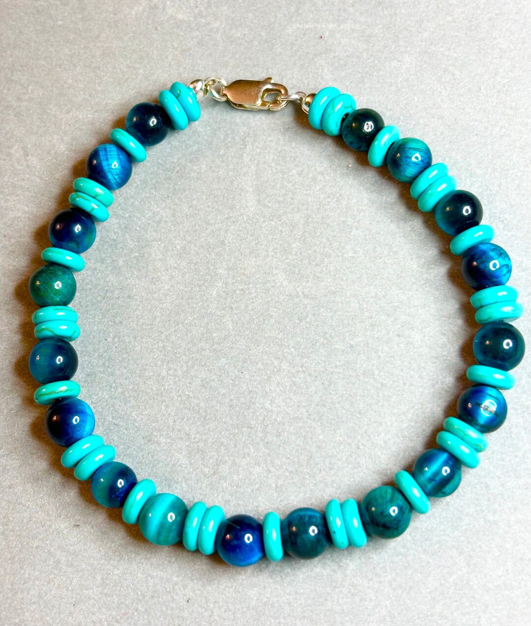 Communication Bracelet. Genuine Blue Tiger Eye and Turquoise Bracelet ...