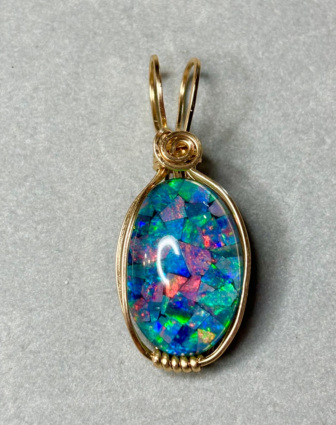 Gorgeous Triplet Mosaic Opal Wire Wrapped in 14K Gold Filled Wire. 4cm ...