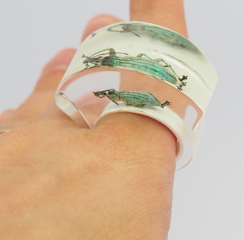 Gorgeous White Lucite Ring With Real Iridescent Insect - Etsy