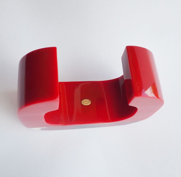 Bright Red Lucite Cuff Bracelet With Real Gemstone - Etsy