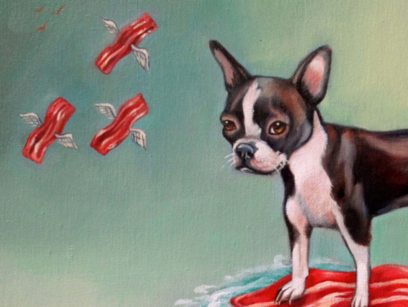 Boston Terrier Surfing Bacon Art Print - Etsy
