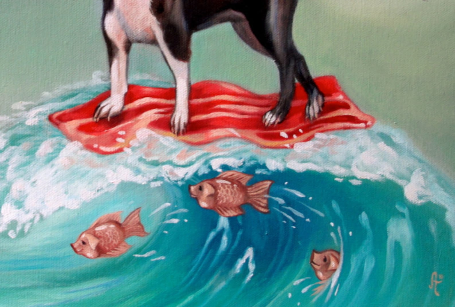 Boston Terrier Surfing Bacon Art Print - Etsy