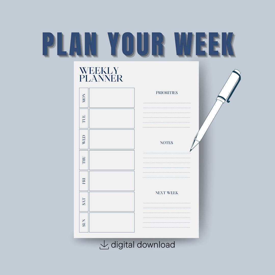Printable Weekly Planner, A4 Digital Download, Basic Weekly Planner ...