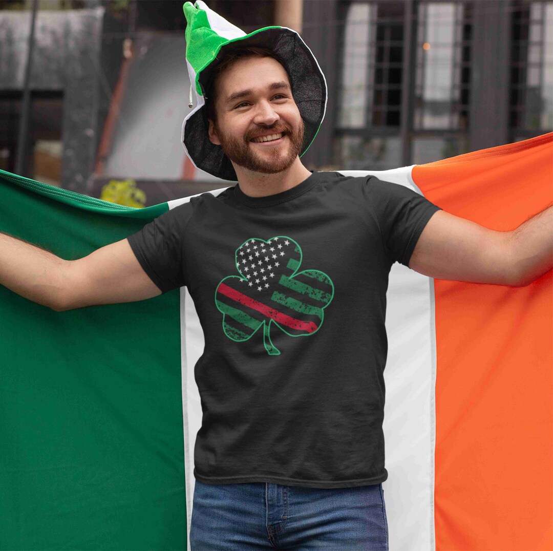 Shamrock Firefighter Red Line Distressed Flag T-shirt, Firement Shirt ...