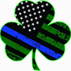 St. Patrick's Shamrock Police Blue Line Distressed Flag T-shirt, Thin ...