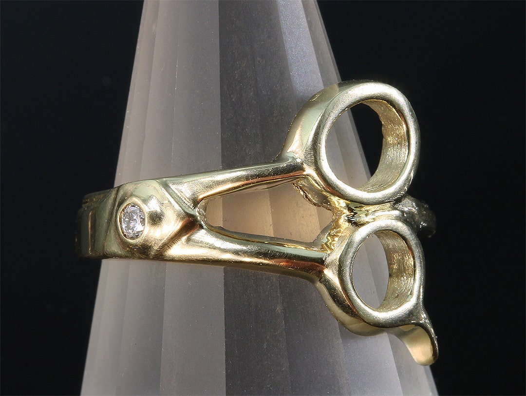 Handmade Men's Pinkie Scissor Ring © With Diamond, 14K Yellow Gold ...