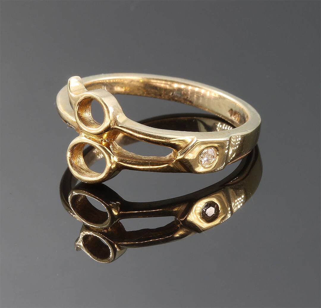 Handmade Ladies Pinkie Scissor Ring© With Diamond, 14K Yellow Gold ...
