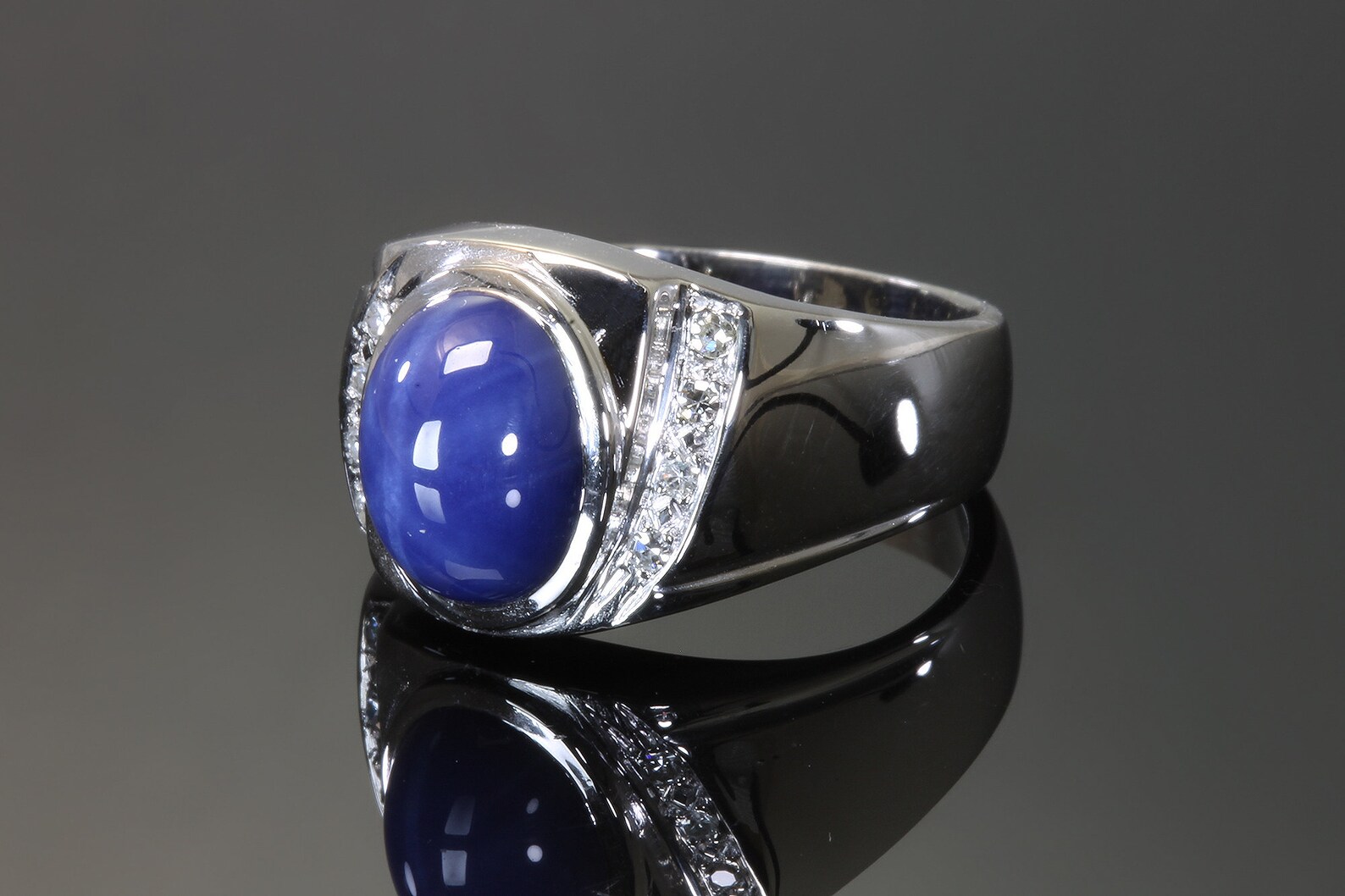 Vintage Linde Star Sapphire Mans Ring, 14K White Gold, .12 Ctw Diamonds ...