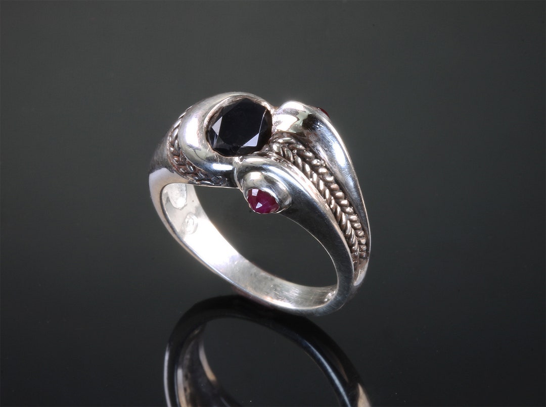 Handmade Sterling Silver Onyx and Genuine Ruby Ring, Jewelry by Cavallo ...