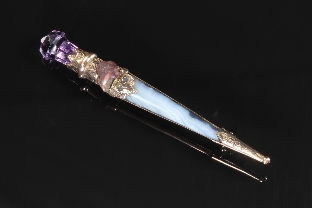 Vintage Scottish 9K Gold Kilt Pin With Amethyst and Agate, Brooch ...