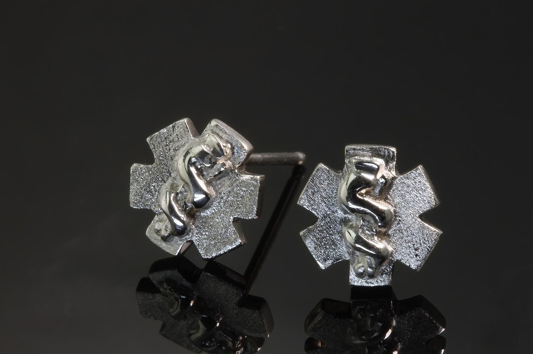 Handmade Sterling Silver Star of Life Stud Earrings, EMS, First ...