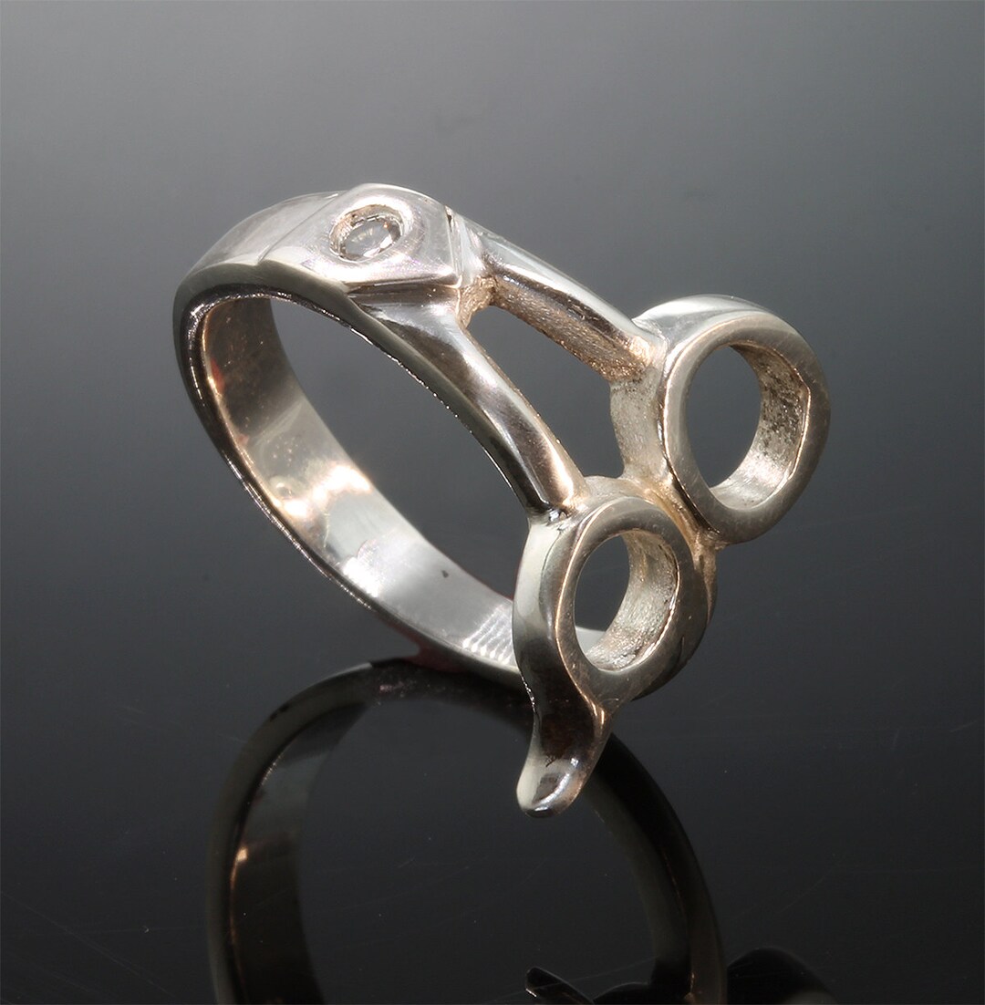 Handmade Sterling Silver Mans Pinkie Scissor Ring© With 5pt Diamond by ...