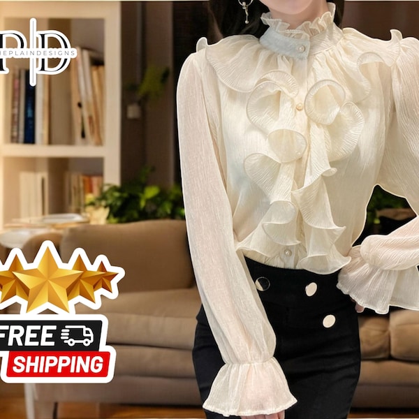 Lace Ruffle Blouse Women Vintage - Etsy