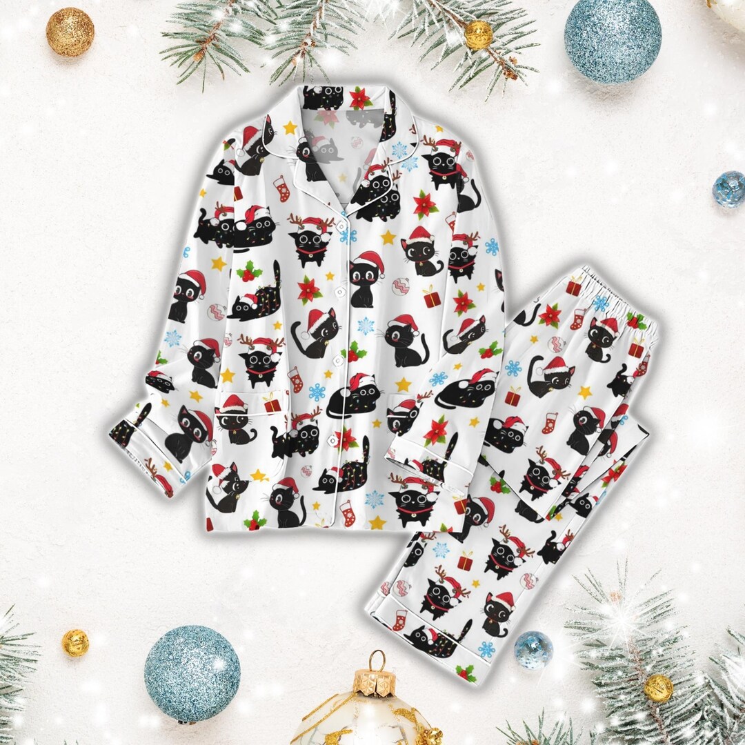 Black Cat Pajamas Set, Christmas Cute Cat Family Pajamas, Pet Lover ...