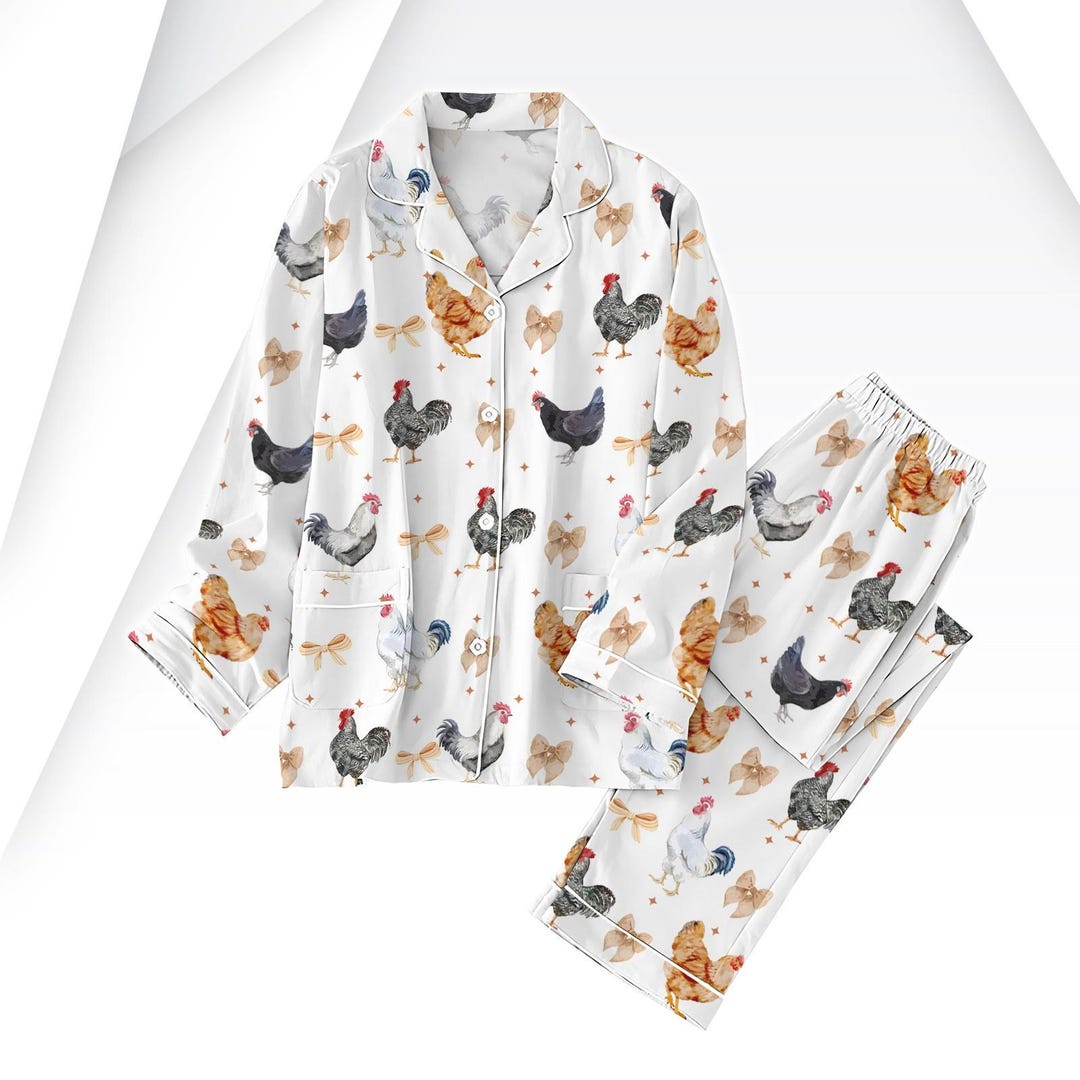 Chicken Bow Pajamas Set, Cute Chicken Holiday Pajamas, Valentine Gift ...