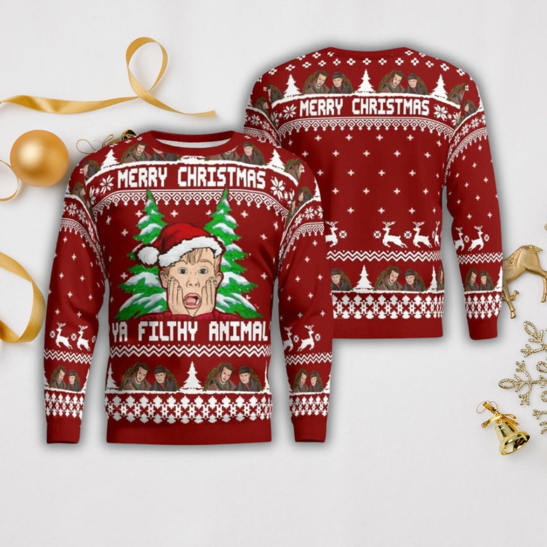 Home Alone Ugly Sweater, Merry Christmas Ya Filthy Animal Sweater ...