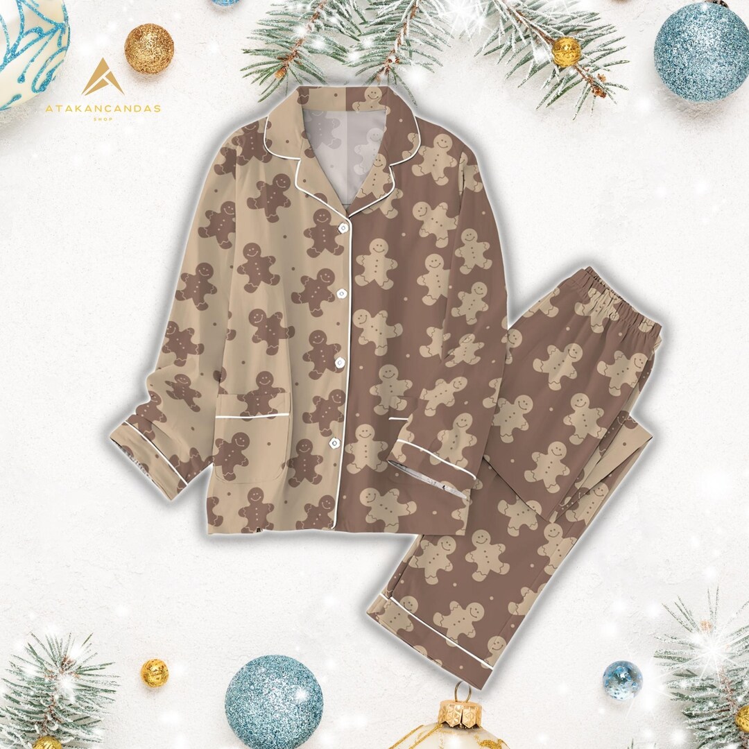 Gingerbread Christmas Pajamas Set, Cute Gingerbread Family Pajamas ...
