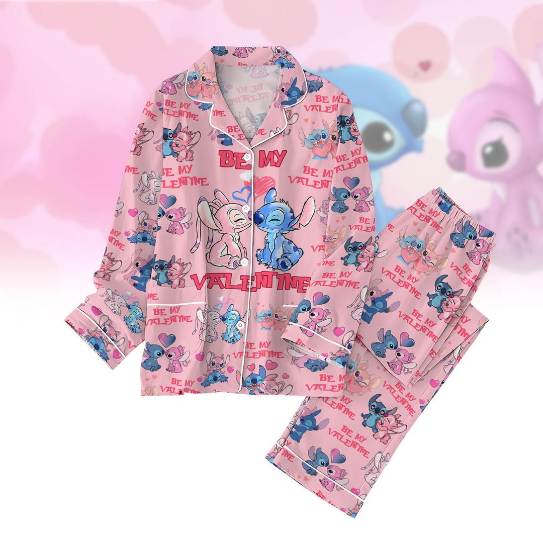 Stitch and Angel Pajamas Set, Be My Valentine Women Pajamas, Disney ...