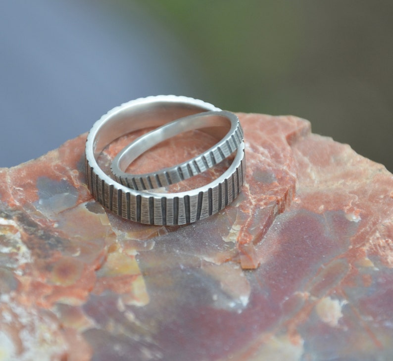 Sprocket Changing Gears Sterling Silver Wedding Band Set Male Wedding ...