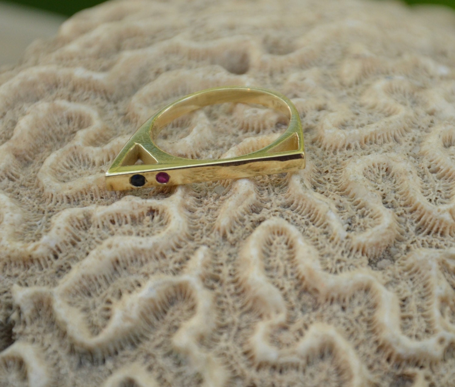 The Straight Line Ruby and Sapphire Set 14kt Yellow Gold - Etsy