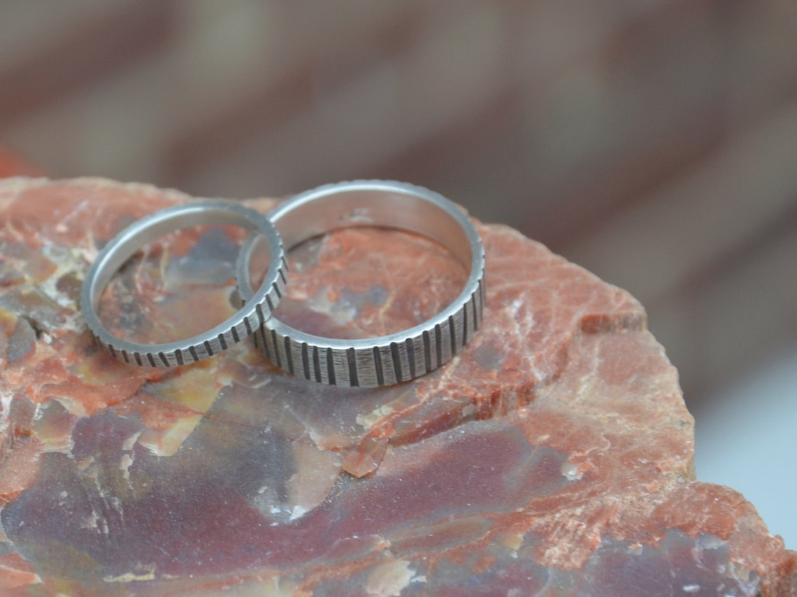 Sprocket Changing Gears Sterling Silver Wedding Band Set Male Wedding ...