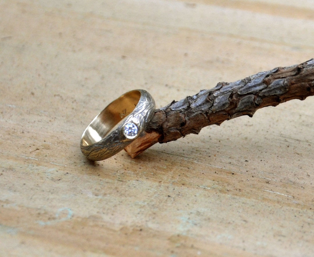 Diamond Set Natural Tree Vine 14kt Yellow Gold Wedding Engagement Band ...