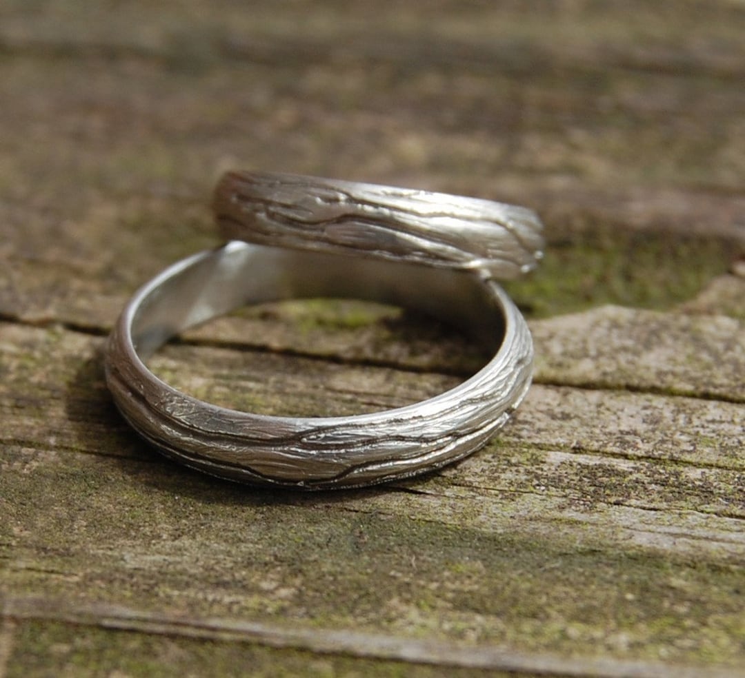 Tree Bark White Gold Wedding Band His Wedding Band Nature Rings - Etsy