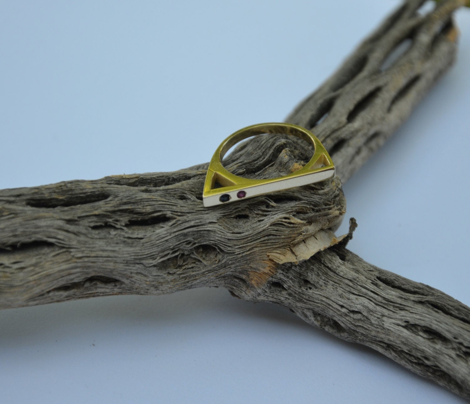 The Straight Line Ruby and Sapphire Set 14kt Yellow Gold - Etsy