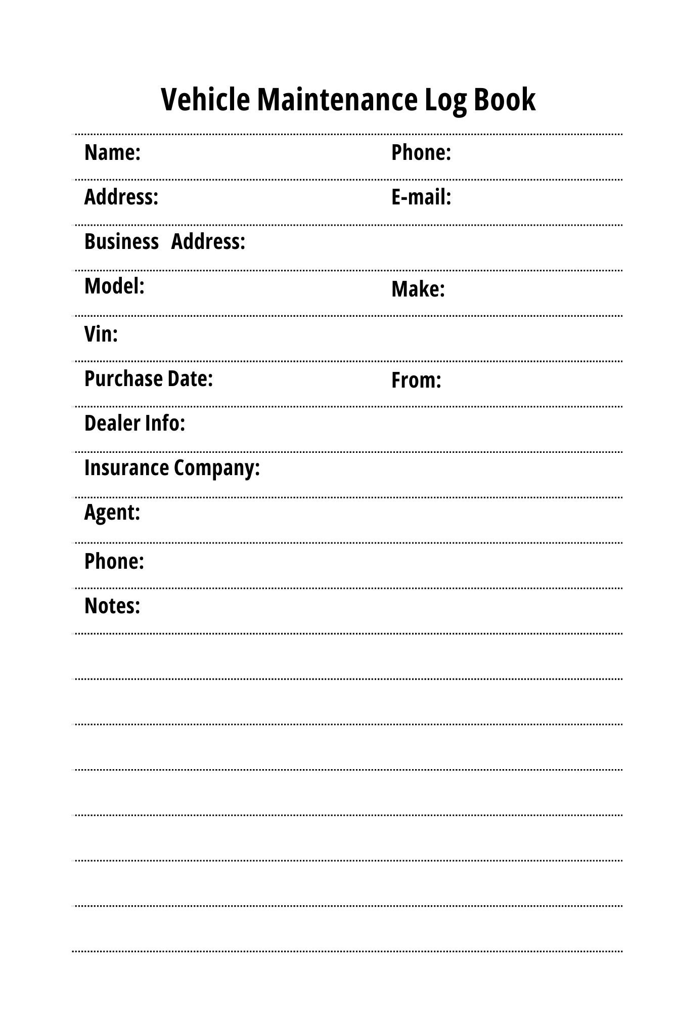 Vehicle SERVICE BOOK - Etsy