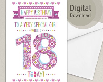 18th Printable Birthday Card 18 Today Birthday Downloadable Card ...