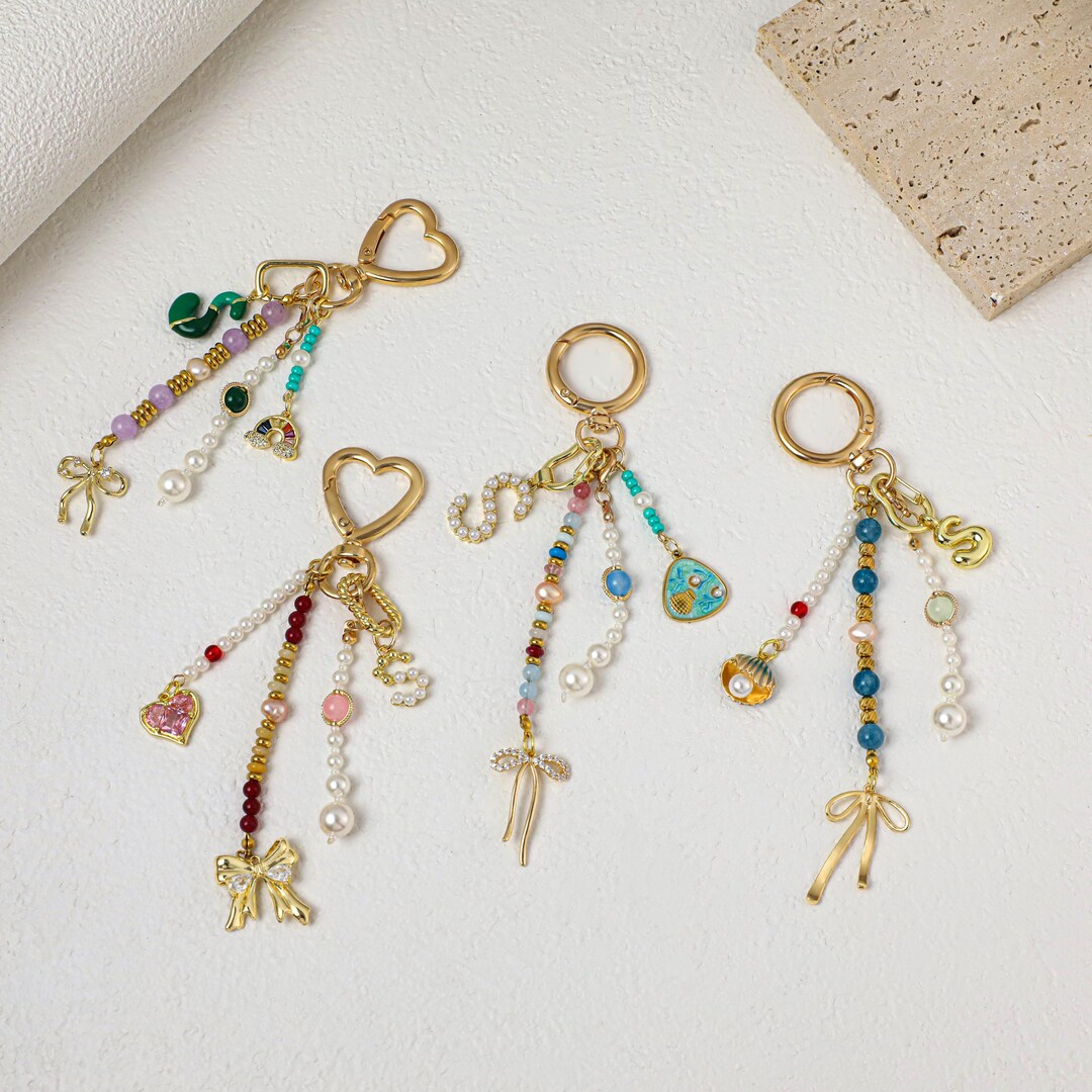 Personalized Beaded Keychains, Letter Pendant Keychains, Pearl ...