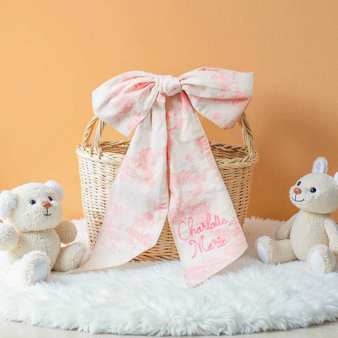 Personalized Monogrammed Basket Bow,custom Name Tag Bow,baby Bow Sash ...
