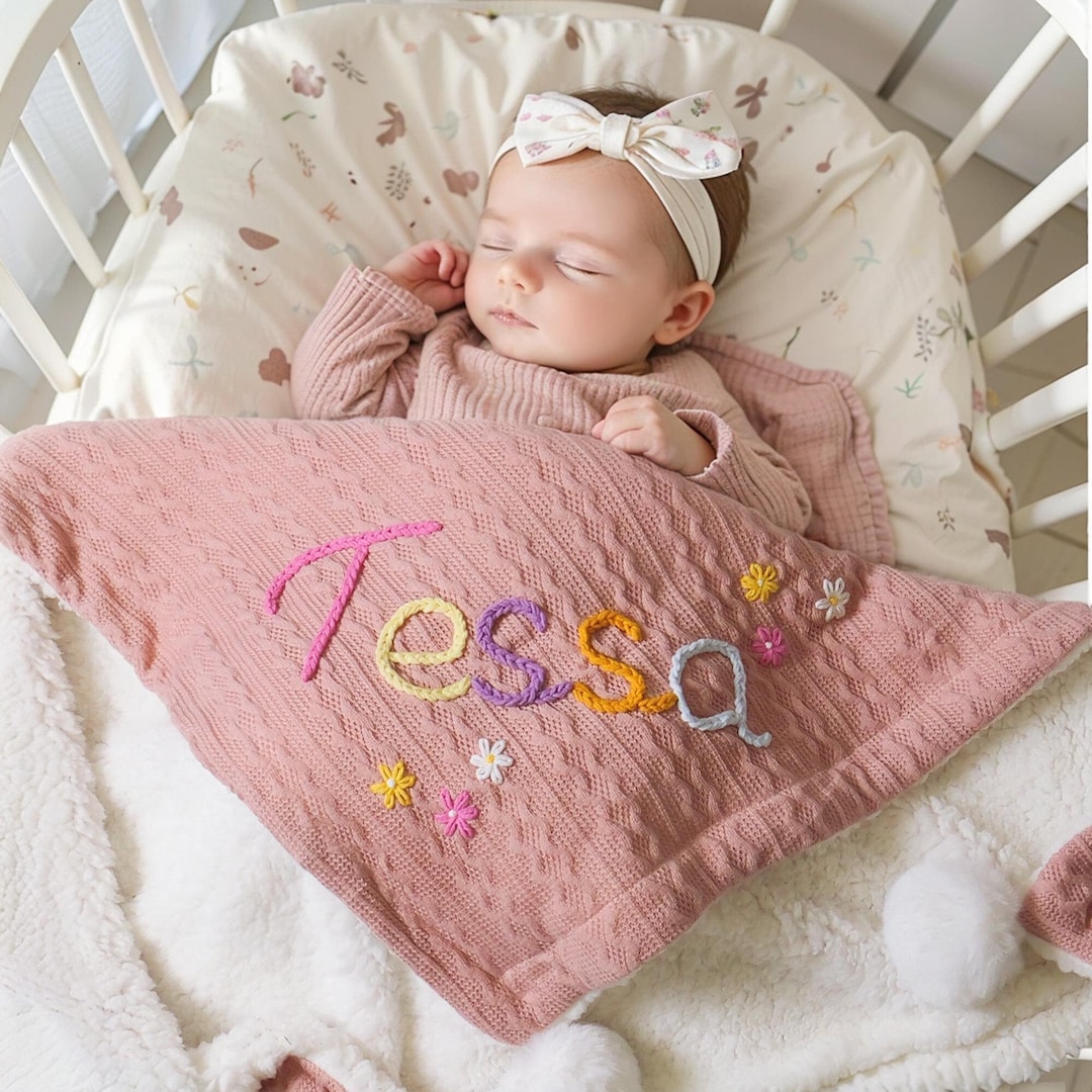 Personalized Hand Embroidered Baby Name Blanket,custome Floral Baby ...