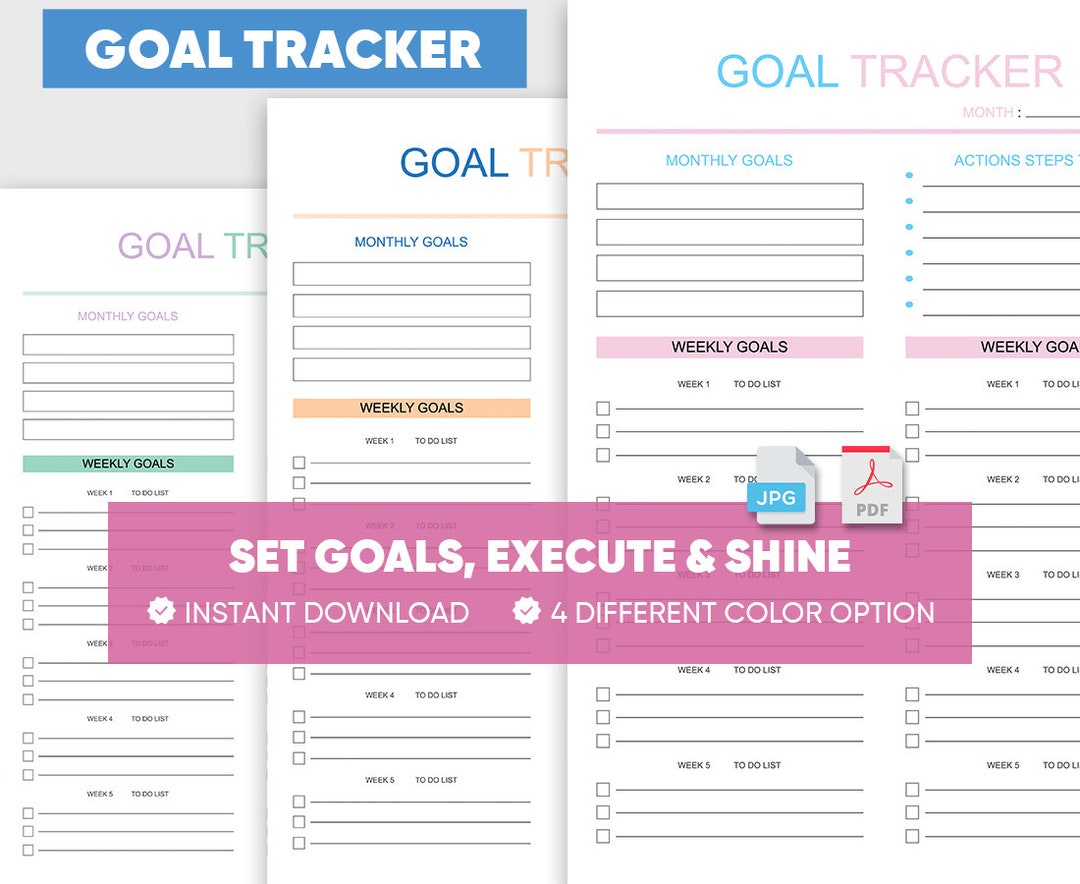 Goal Tracker Printable Bundle: Weekly Goals, To-do List, Monthly Goals ...