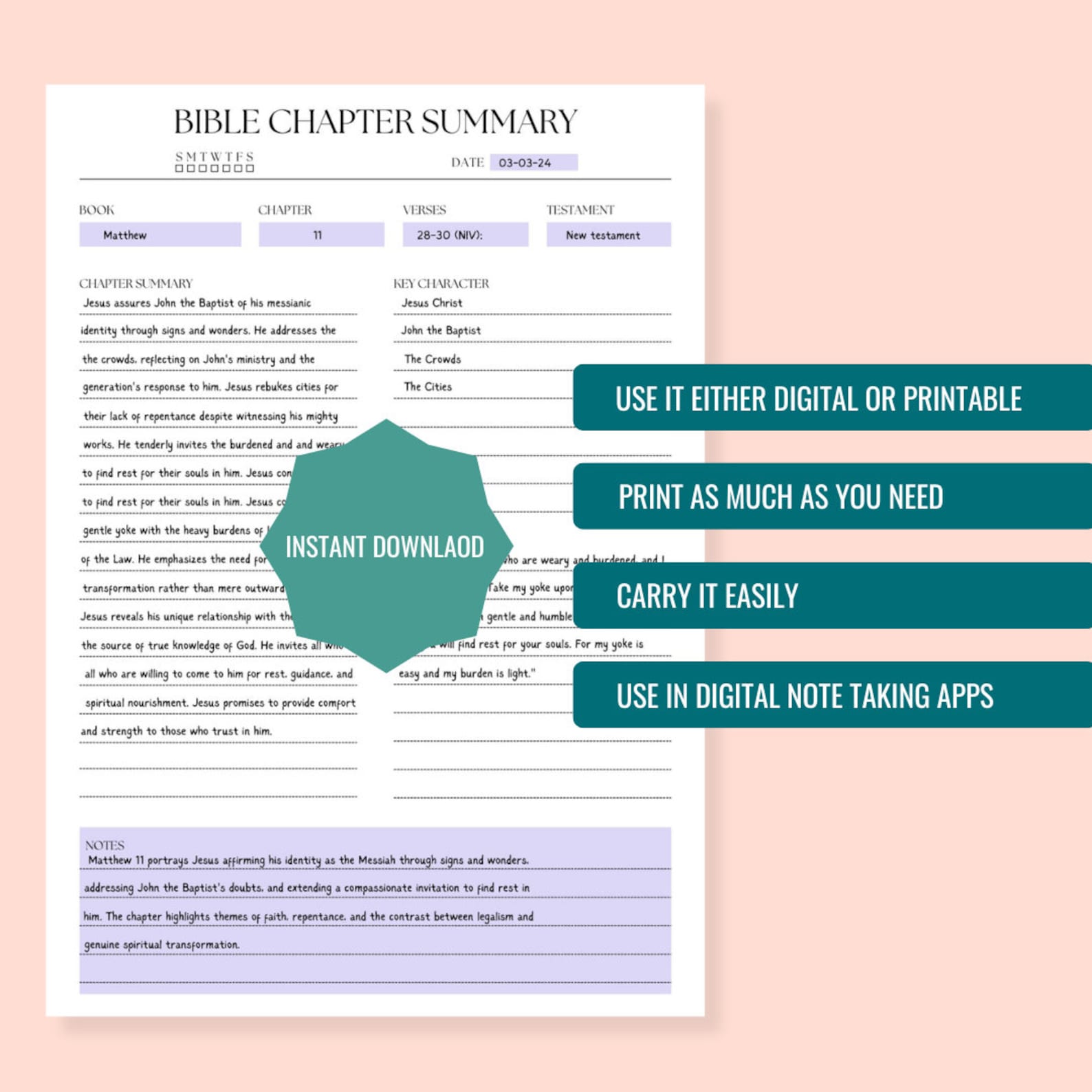 Bible Chapter Summary, Bible Chapter Study, Bible Printable Template ...