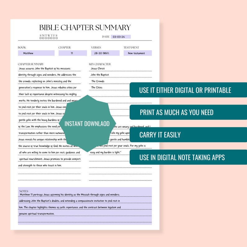 Bible Chapter Summary, Bible Chapter Study, Bible Printable Template ...