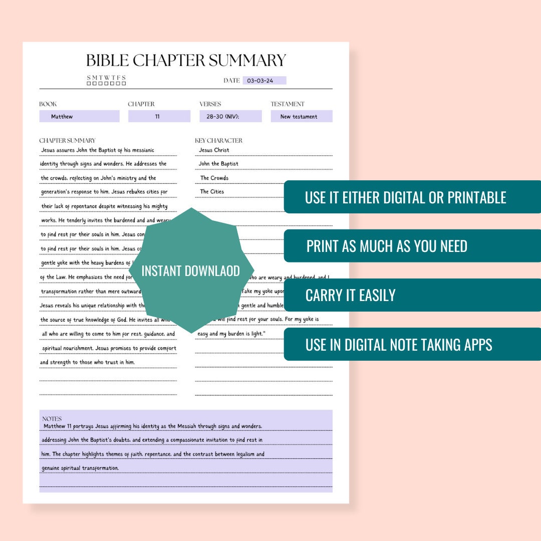 Bible Chapter Summary, Bible Chapter Study, Bible Printable Template ...