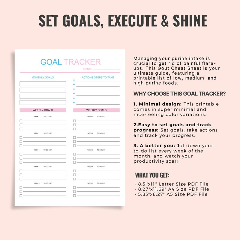 Goal Tracker Printable Bundle: Weekly Goals, To-do List, Monthly Goals ...