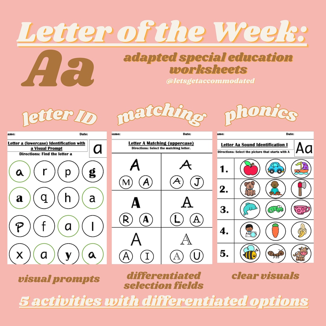 Adapted Letter of the Week Worksheets- Letter A - Etsy