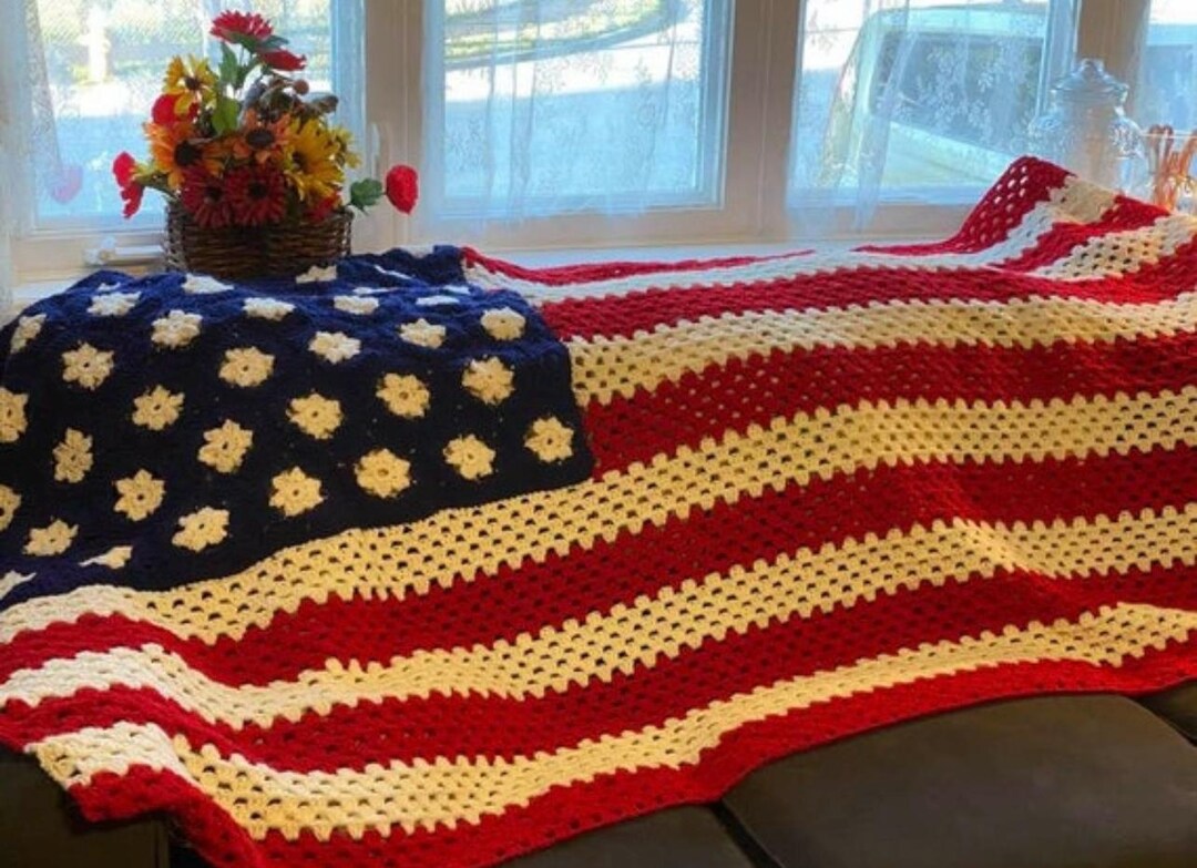 American Flag, Crocheted Afghan. 54"x 90" - Etsy