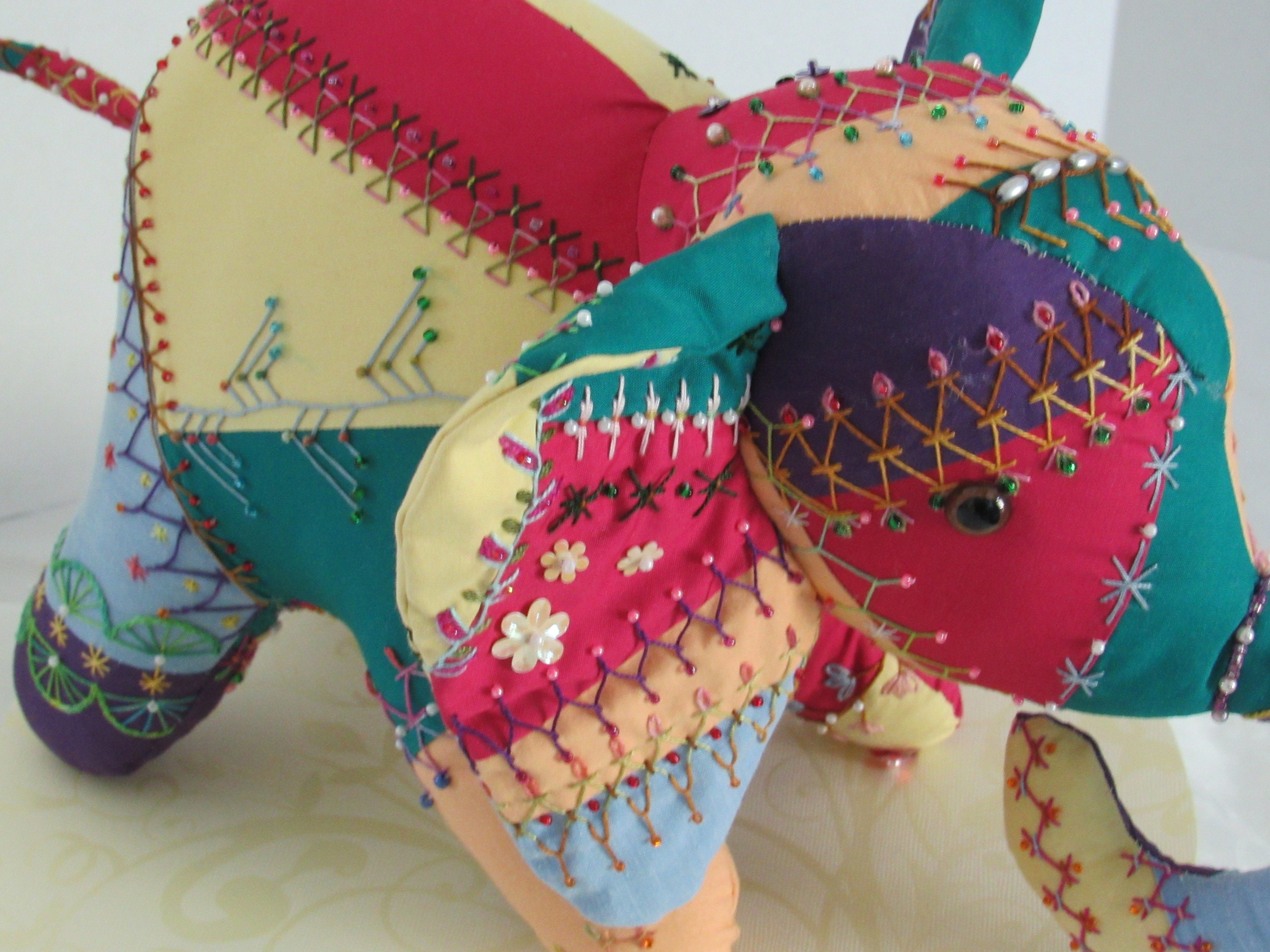 Crazy Quilt Patchwork Stuffed Elephant, Home Decor, Collectible ...
